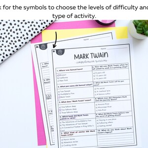 Mark Twain Printable Biography Pack, Reading Comprehension, Quote ...