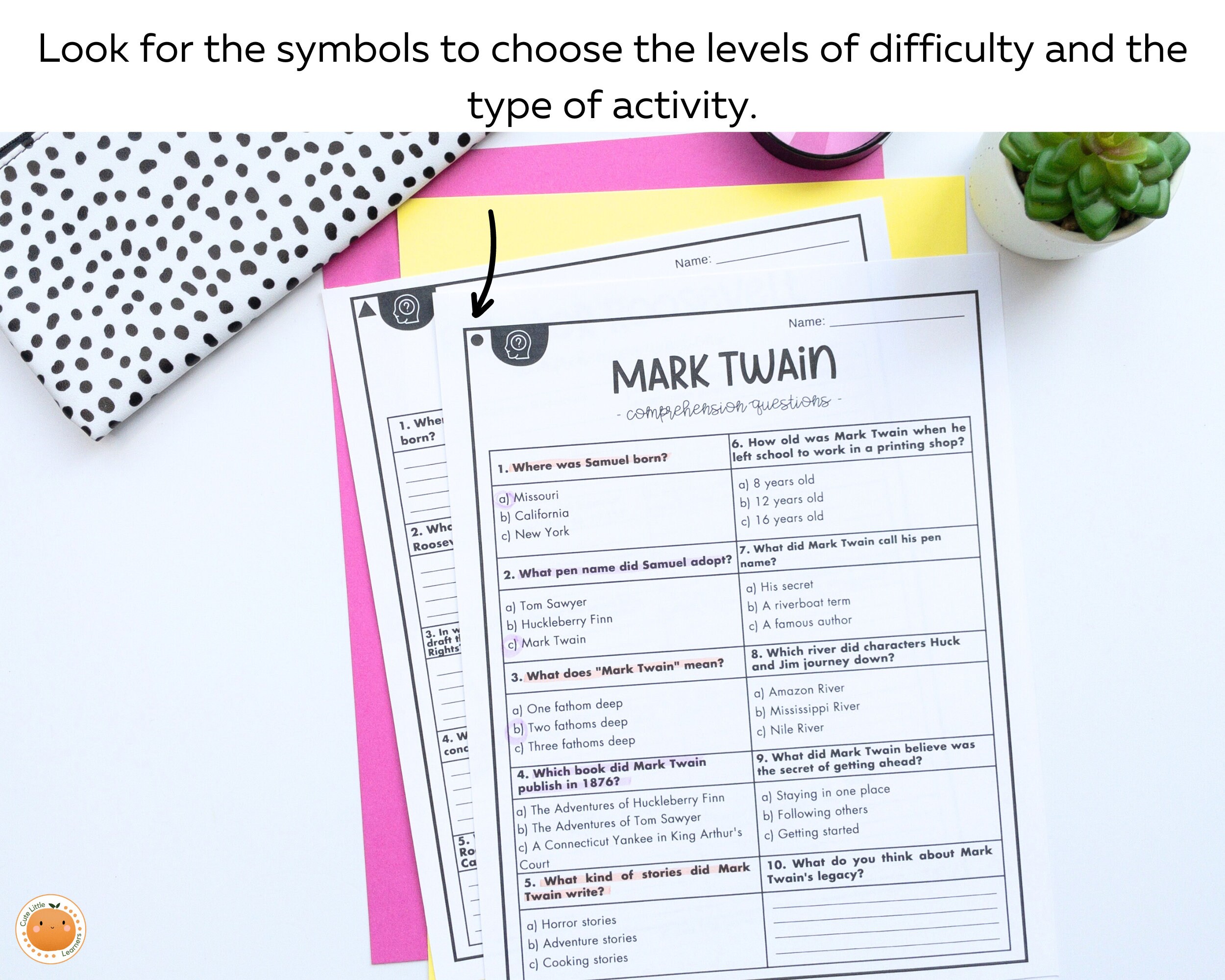 Mark Twain Printable Biography Pack Reading Comprehension - Etsy