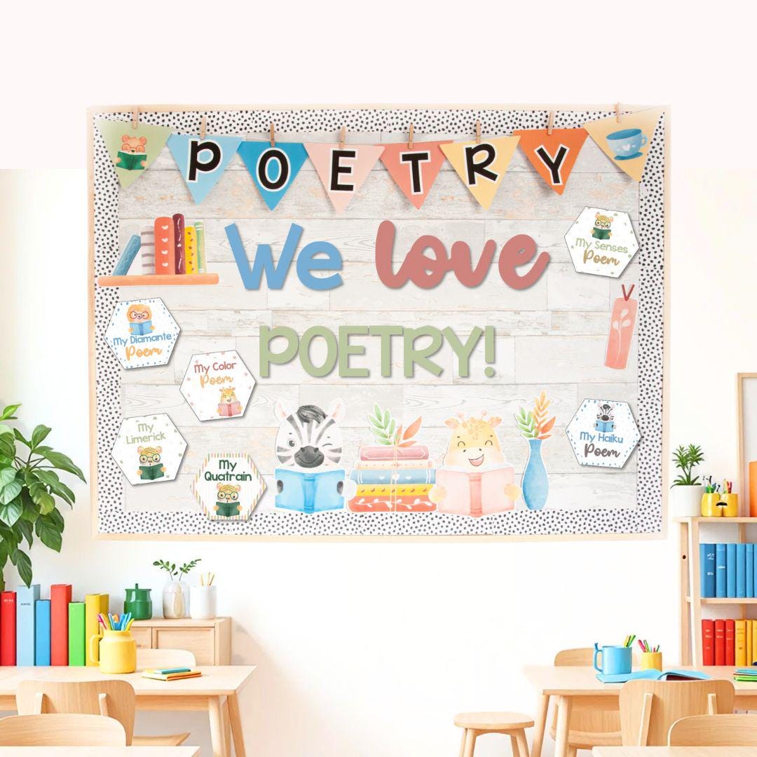 Poetry Bulletin Board & Interactive Classroom Decor + Editable Versions ...