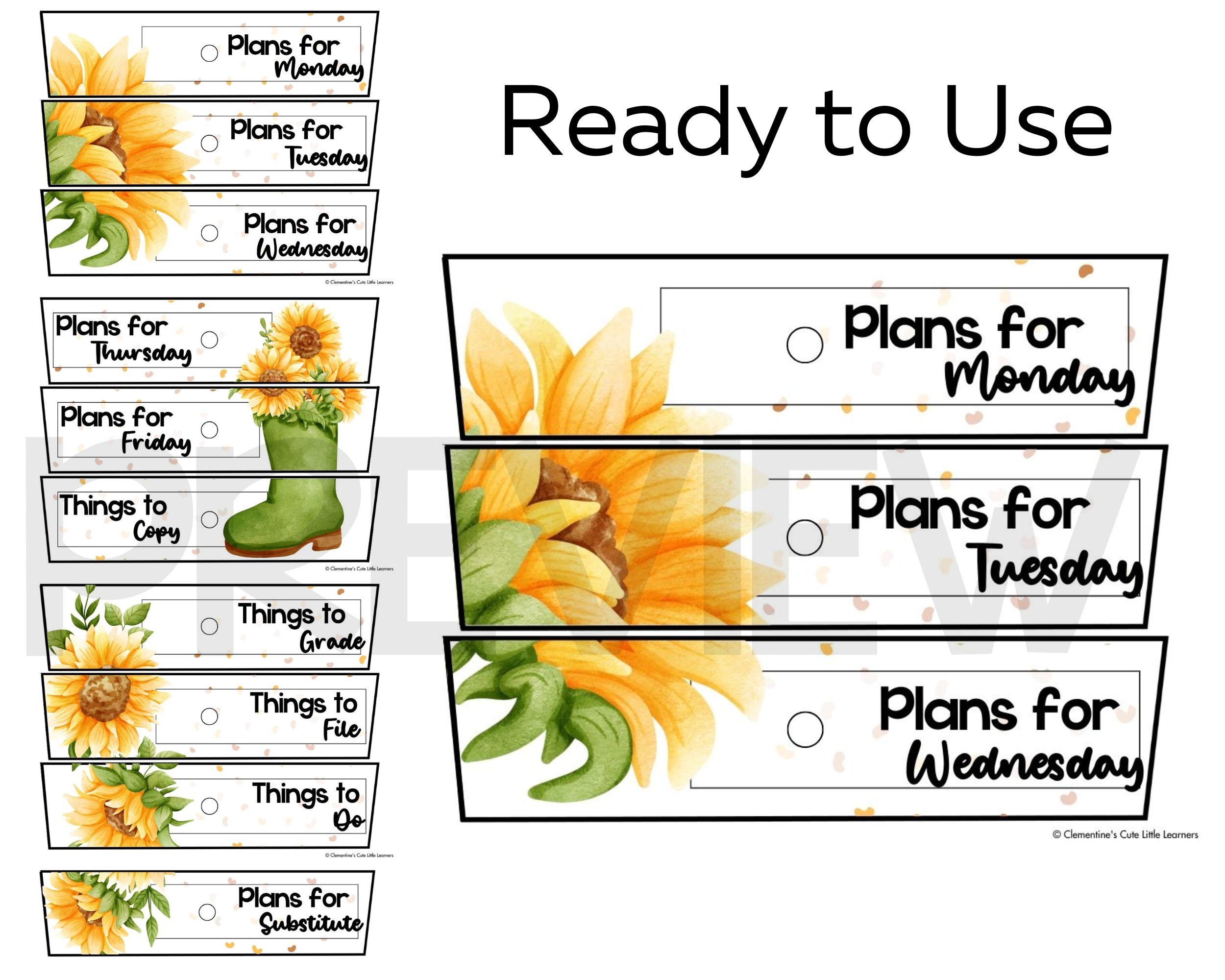Editable 10 Drawer Rolling Cart Labels Set Bright Sunflower Themed ...