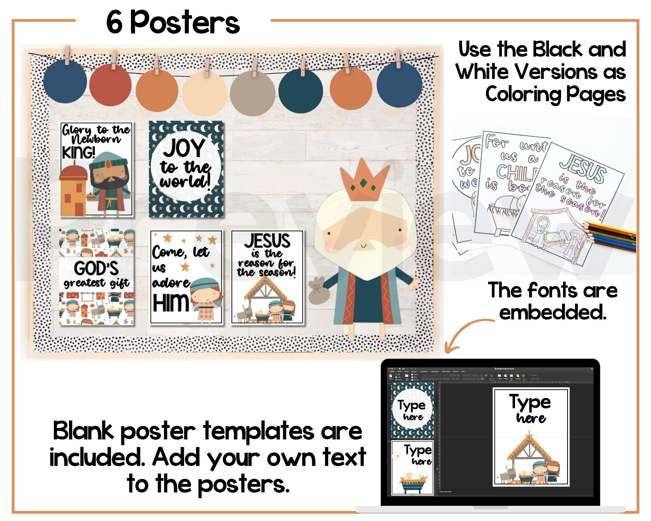 Nativity Bulletin Board & Classroom Decor Kit Editable Versions ...