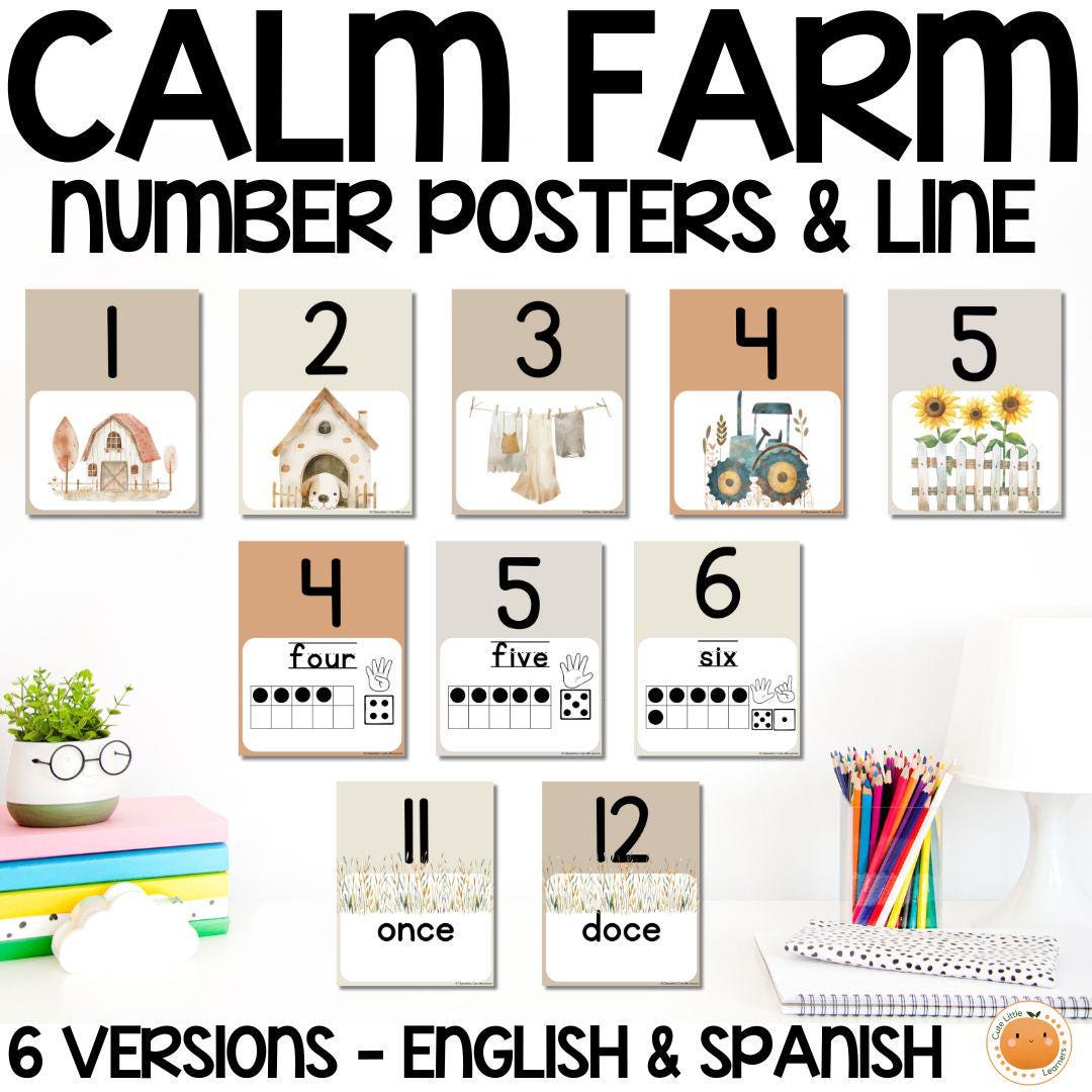 Farm Themed Number Posters for Classroom Decor, Spanish Version ...
