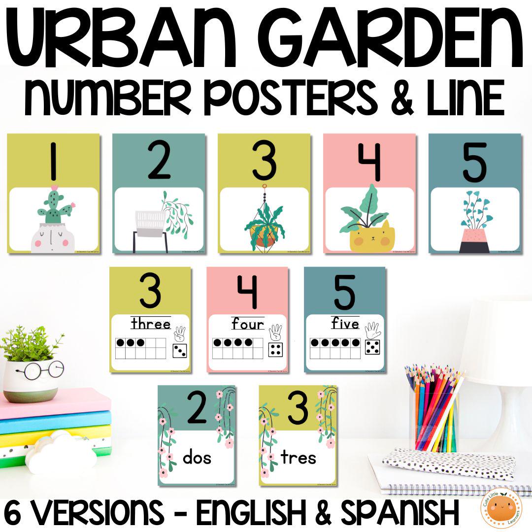Urban Garden Themed Number Posters for Classroom Decor, Spanish Version ...