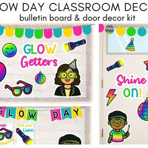 Glow Day Classroom Decor Kit – Bulletin Board Set, Editable Name Tags ...