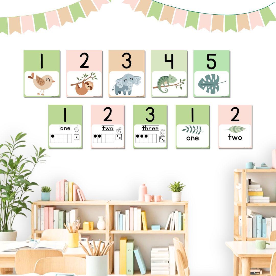 Jungle-safari Themed Number Posters for Bulletin Boards & Classroom ...