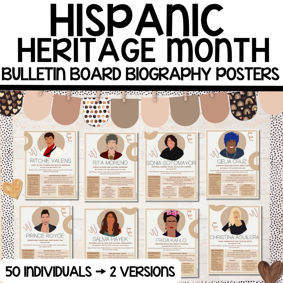 Hispanic Heritage Month Biography Posters Latinx Bulletin - Etsy
