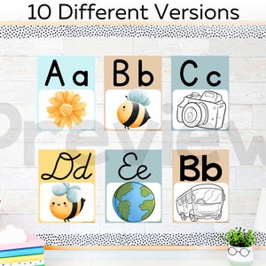 Bee Themed Alphabet Posters for Classroom Decor & Bulletin Board ...