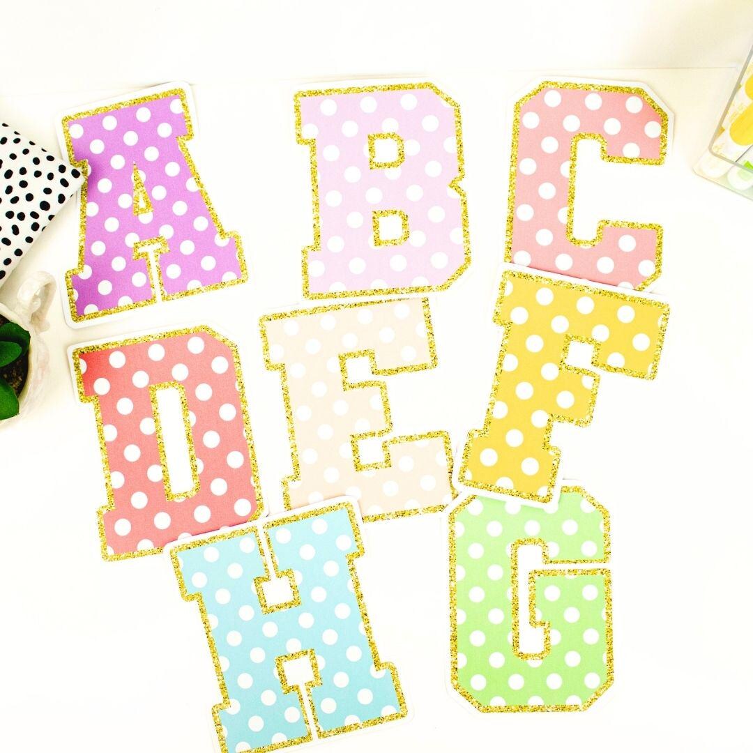 Rainbow Polka Dot Varsity Letters, Classroom Bulletin Board and Class ...