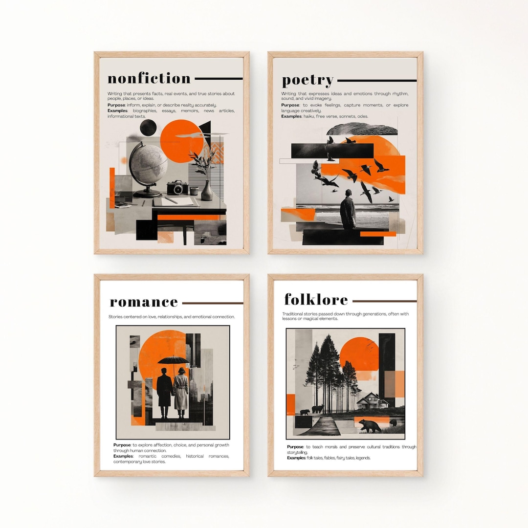 ELA Genre Posters | Modern Literary Classroom Decor Printable Set - Etsy