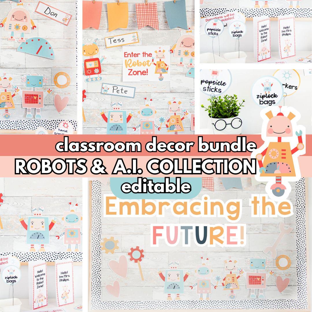 Robots Classroom Decor Bundle, Editable Bulletin Board Ideas, Back to ...