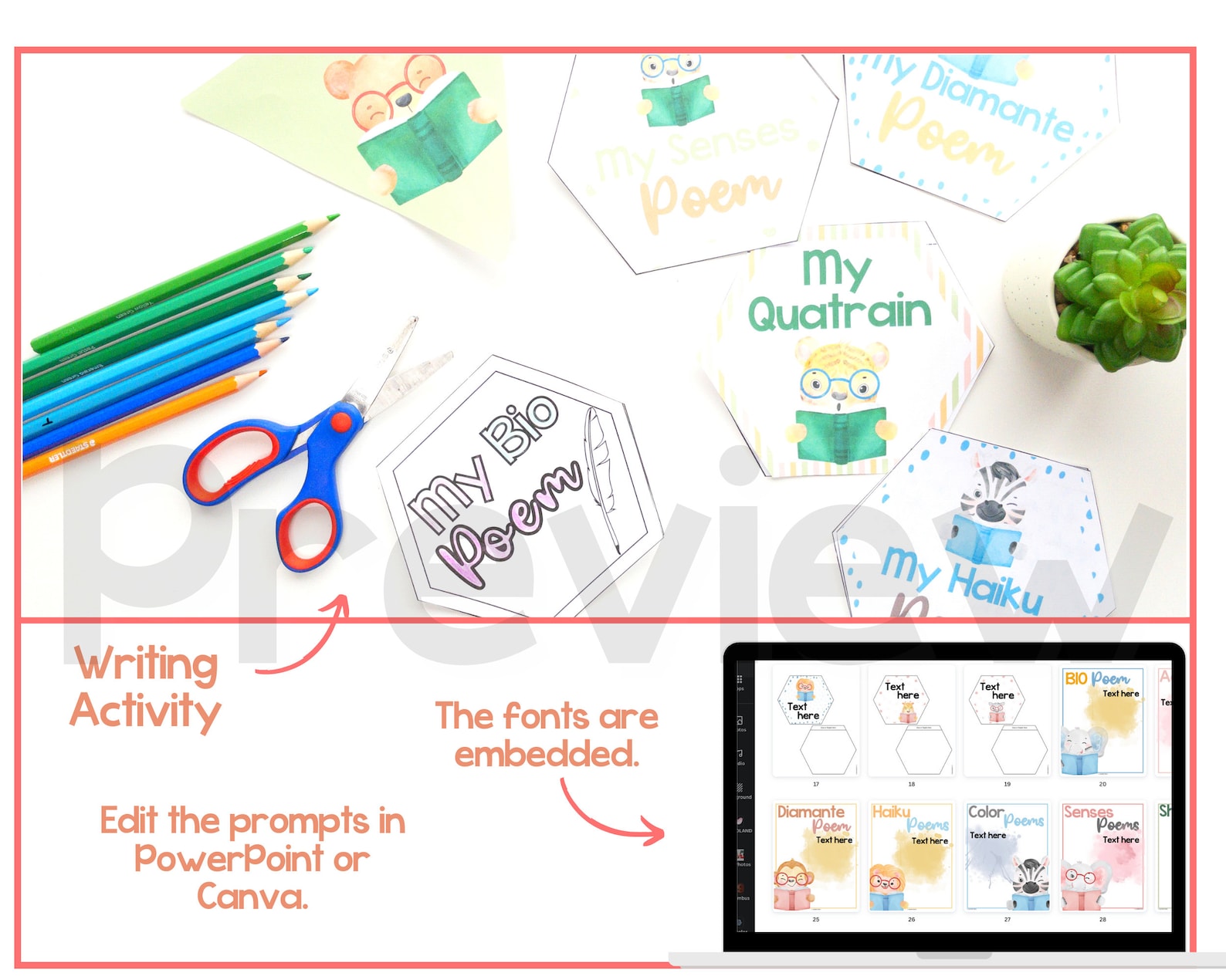 Poetry Bulletin Board & Interactive Classroom Decor Editable Versions ...