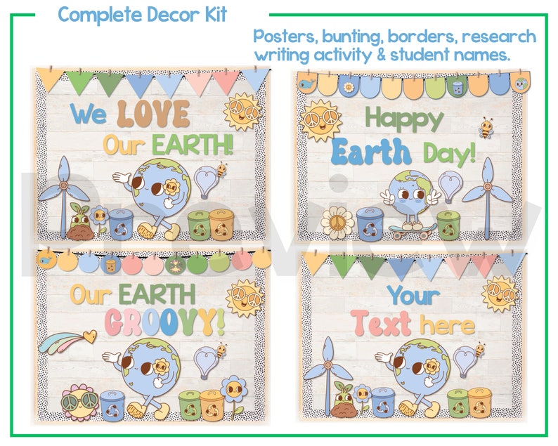 Groovy-retro Earth Day Bulletin Board & Classroom Decor - Etsy