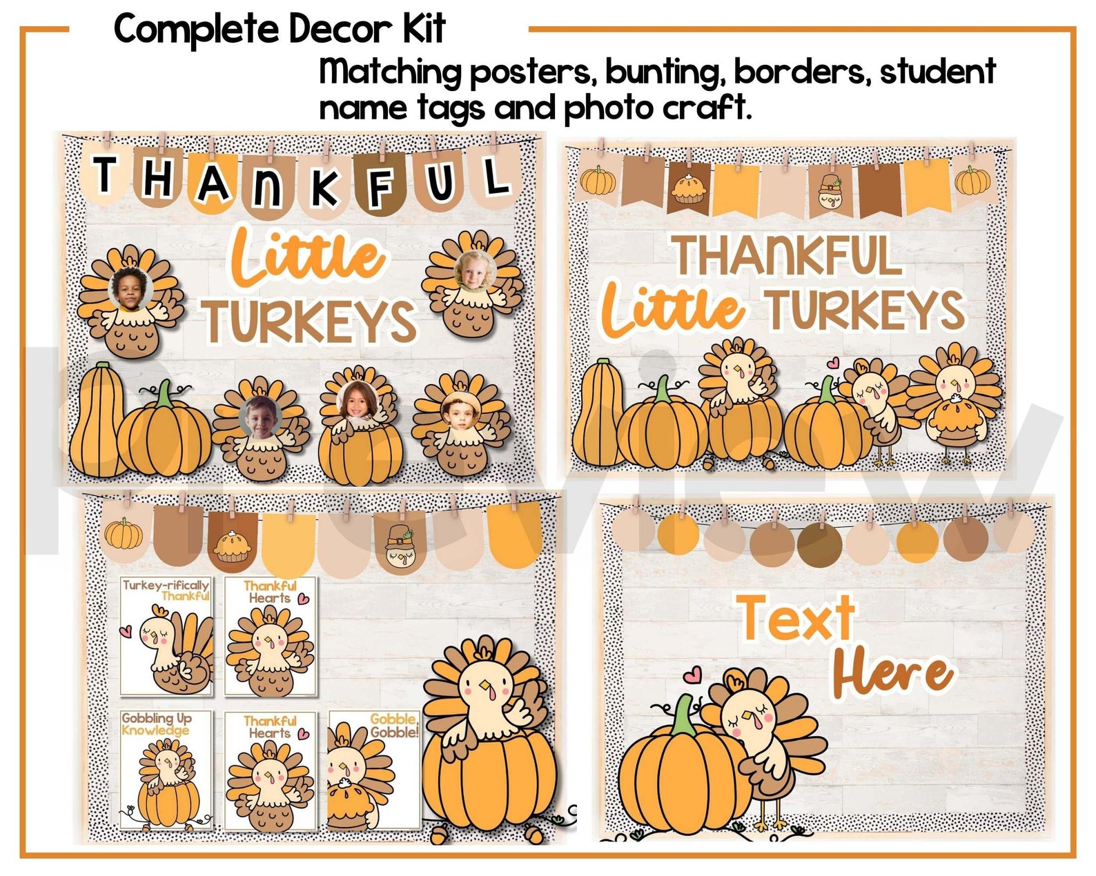 Thanksgiving Little Turkeys Bulletin Board, Printable Classroom Kit ...