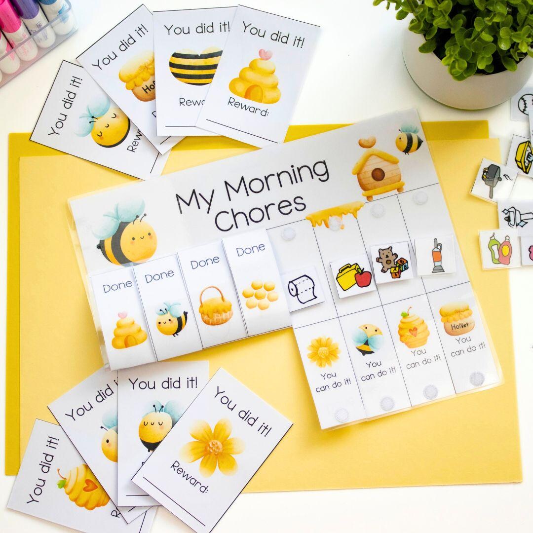 Printable Busy Bee Chore Chart for Kids, Editable Visual Schedule ...