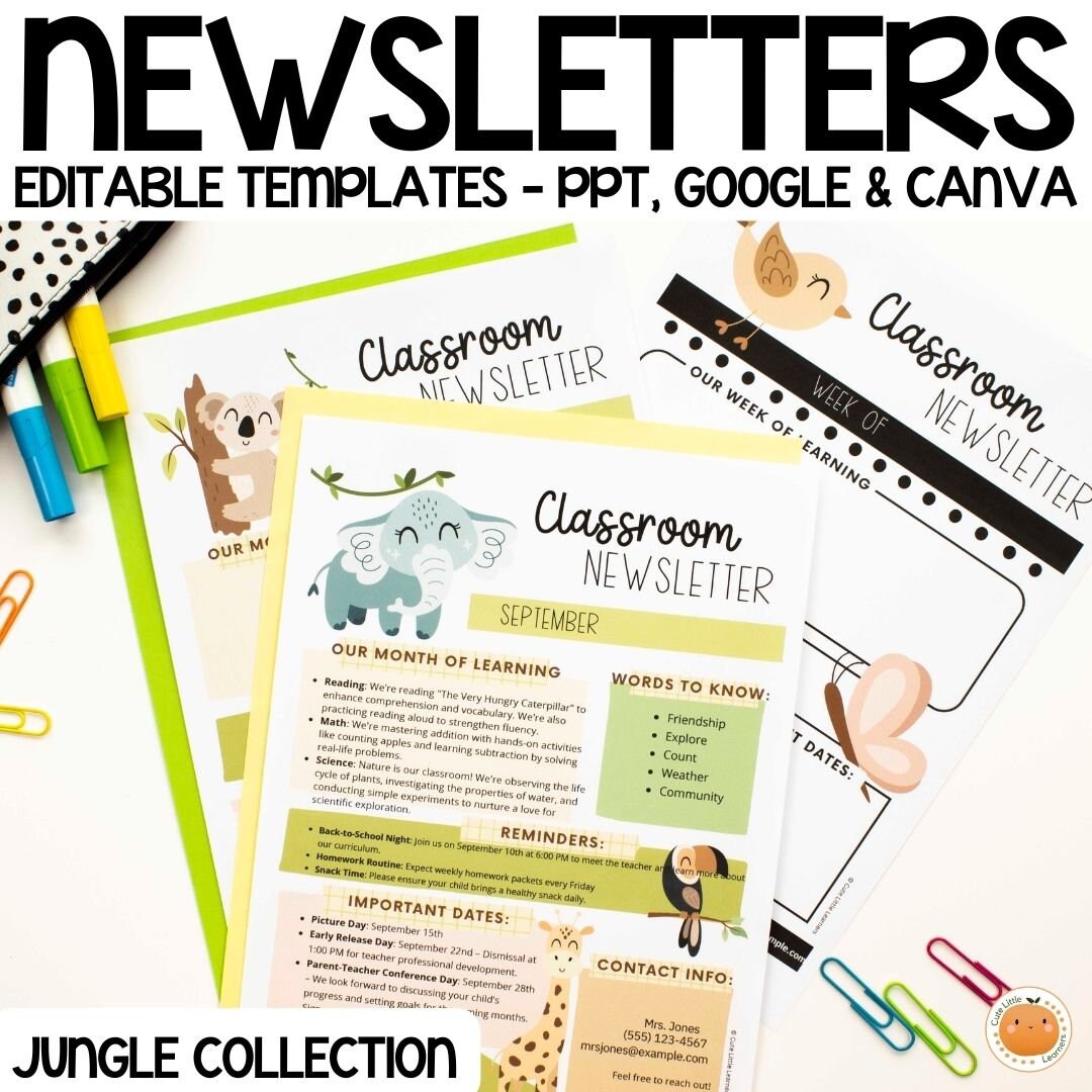 Editable Classroom Newsletter Templates Jungle Safari Themed, Weekly ...