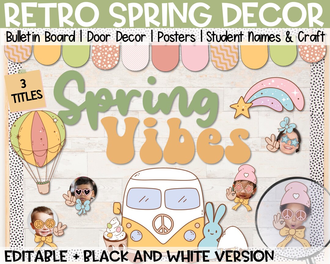 Retro Spring Bulletin Board & Interactive Classroom Decor Editable ...