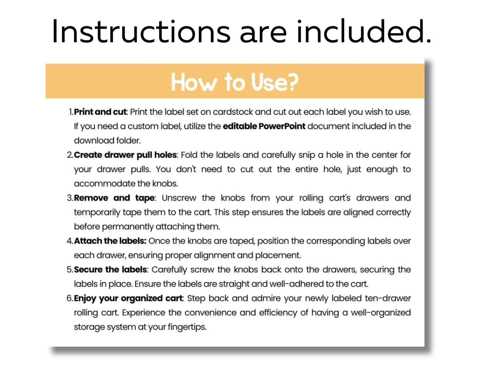 Editable 10 Drawer Rolling Cart Labels Set Busy Bee Themed Editable ...