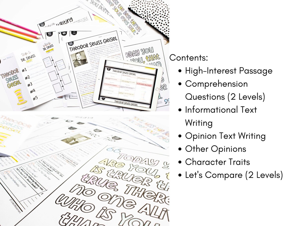 Dr. Seuss Biography Pack | Printable Reading Comprehension, Poster and ...