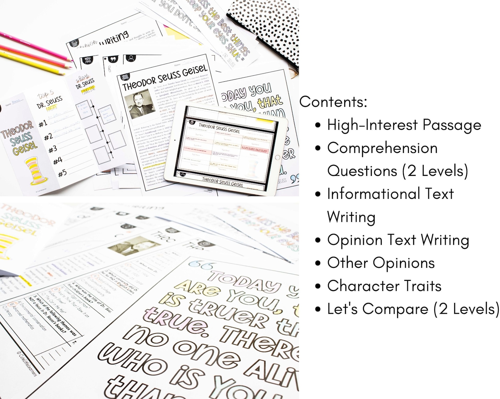 Dr. Seuss Biography Pack | Printable Reading Comprehension, Poster and ...