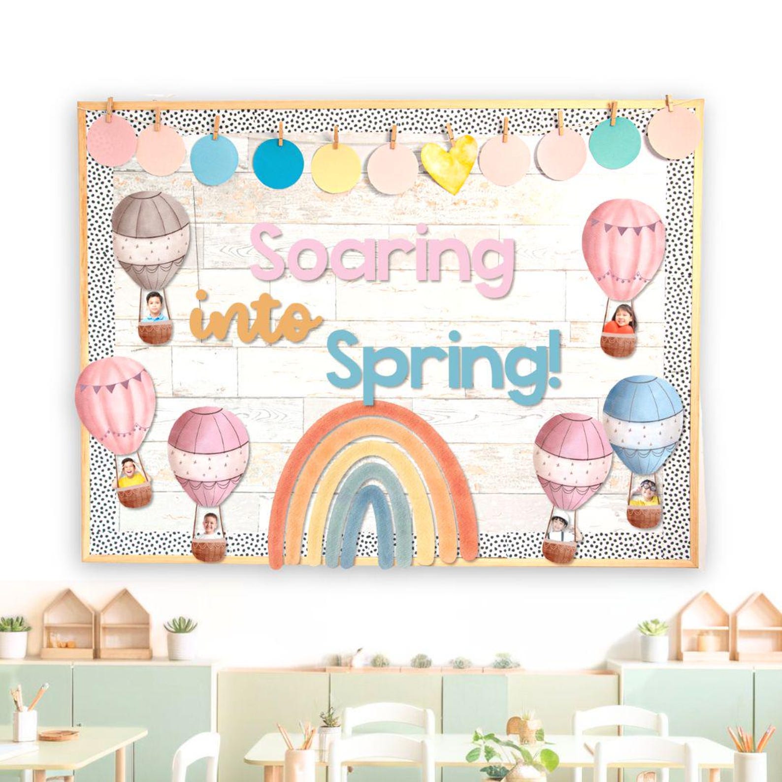 Hot Air Balloons Spring Bulletin Board & Interactive Classroom Decor ...