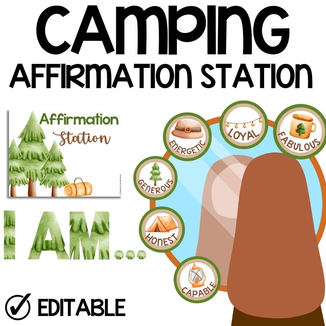 Affirmation Station - Camping Themed Editable Motivational Classroom ...