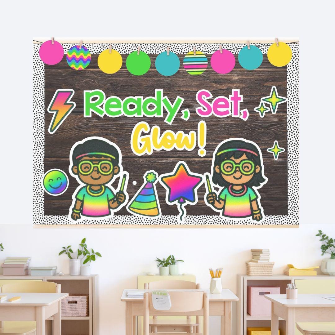 Glow Day Classroom Decor Kit – Bulletin Board Set, Editable Name Tags ...