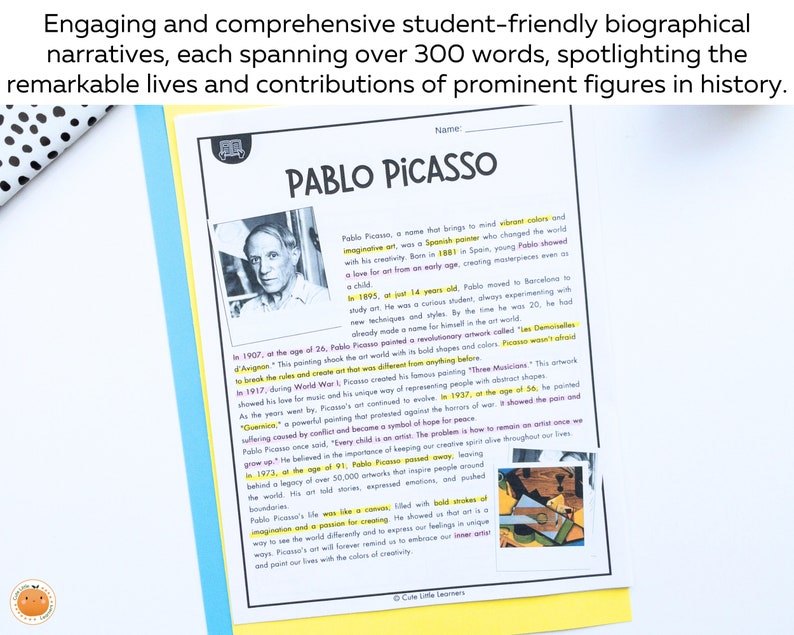 Pablo Picasso Printable Biography Pack Reading - Etsy