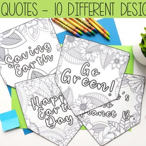 Earth Day Coloring Activity Coloring Quotes and Zentangle Bunting for ...