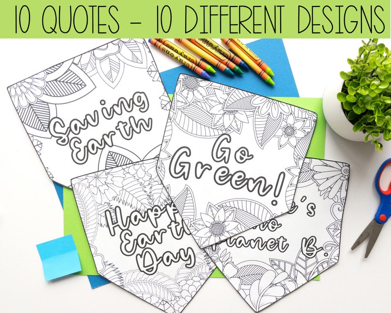 Earth Day Coloring Activity Coloring Quotes and Zentangle Bunting for ...