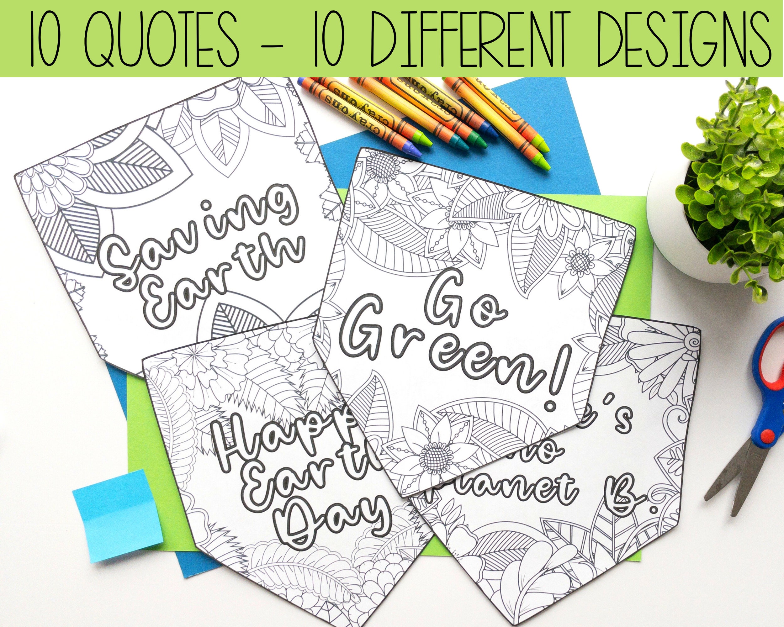 Earth Day Coloring Activity Coloring Quotes and Zentangle Bunting for ...