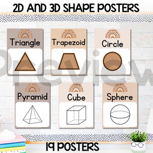2D and 3D Shape Posters Boho-dinosaur Themed for Bulletin Boards and ...