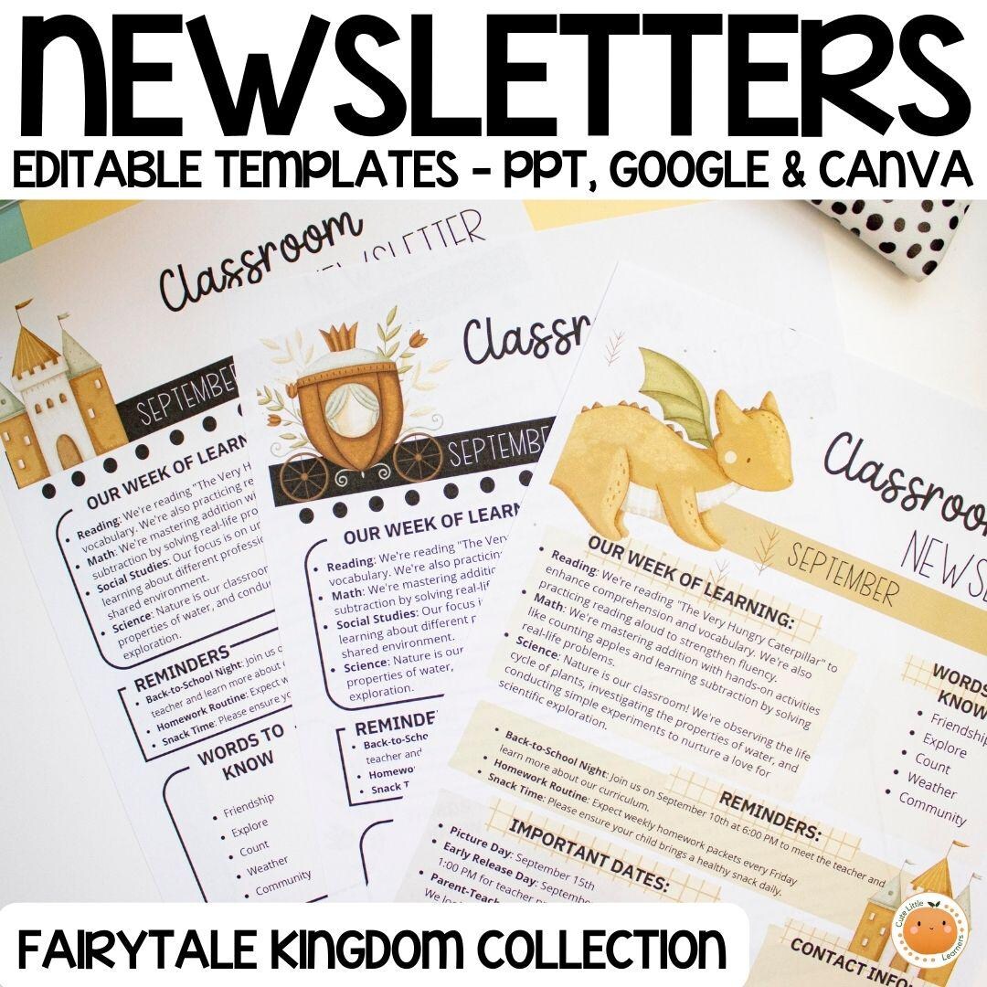 Editable Classroom Newsletter Templates - Fairytale Themed, Weekly ...