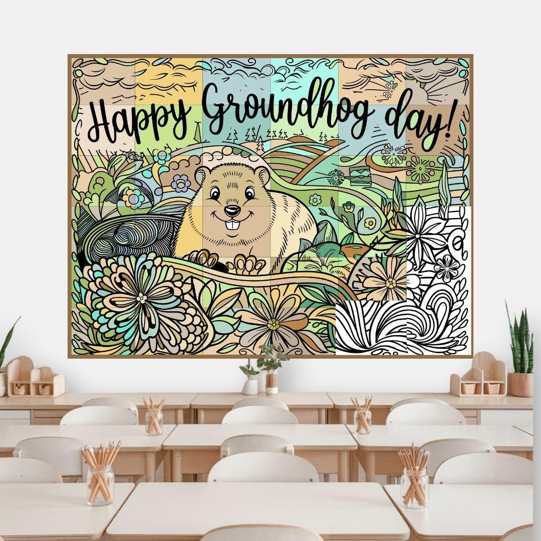 Groundhog Day Collaborative Poster for Kids - Printable Coloring Poster ...