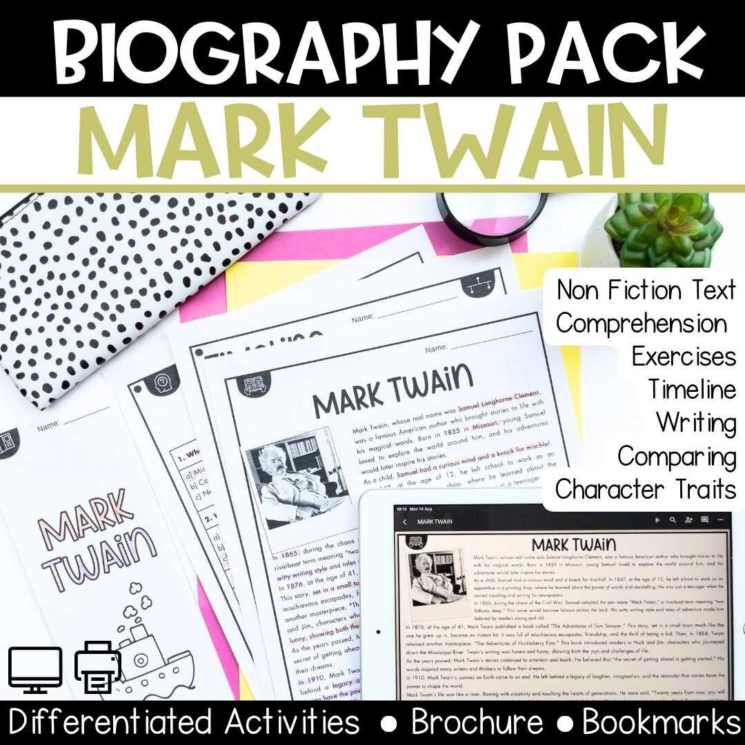 Mark Twain Printable Biography Pack Reading Comprehension - Etsy