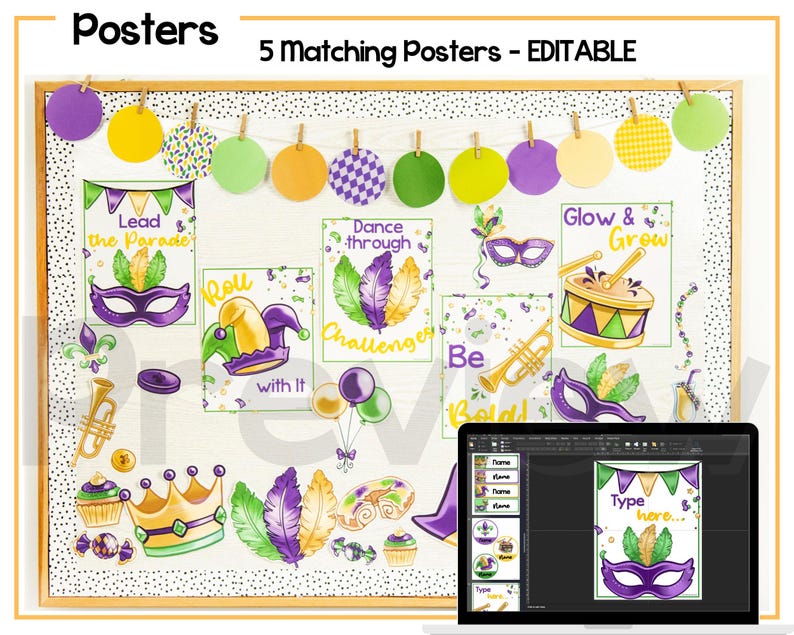Mardi Gras Bulletin Board, Door Decor & Classroom Decor Posters ...
