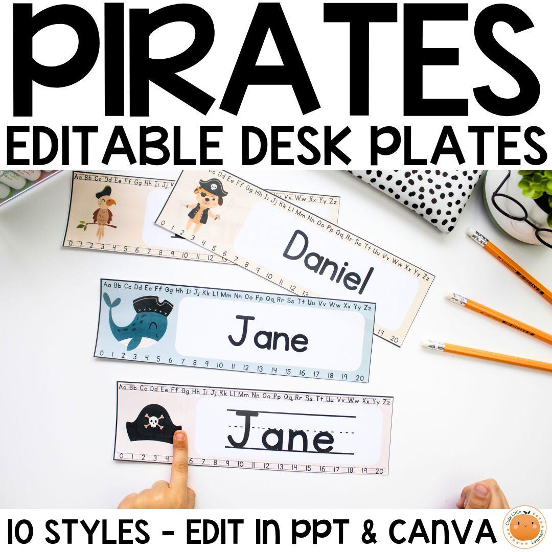 Editable Desk Name Tags With Letters and Numbers Pirates Themed ...