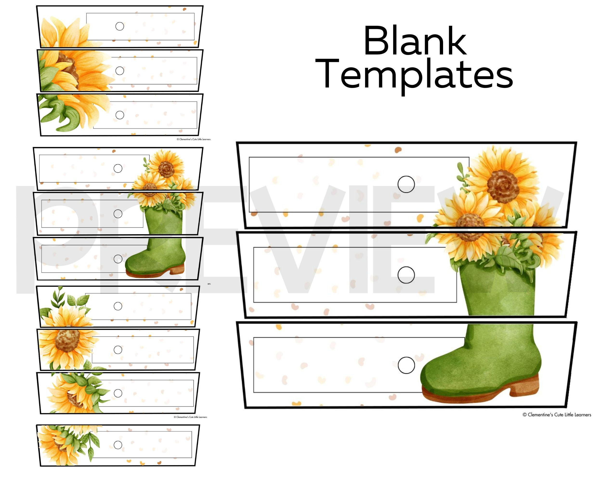 Editable 10 Drawer Rolling Cart Labels Set Bright Sunflower Themed ...