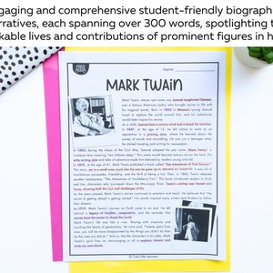Mark Twain Printable Biography Pack, Reading Comprehension, Quote ...