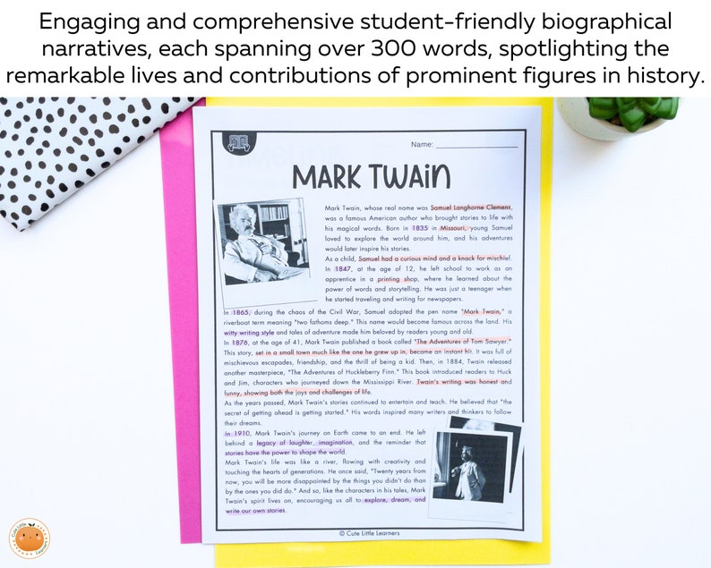 Mark Twain Printable Biography Pack Reading Comprehension - Etsy