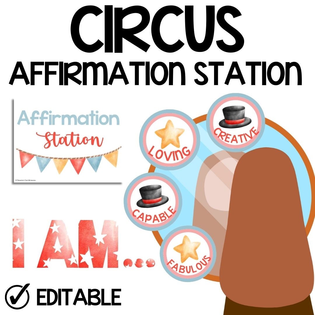 Affirmation Station Circus Themed Editable Motivational Classroom Decor ...