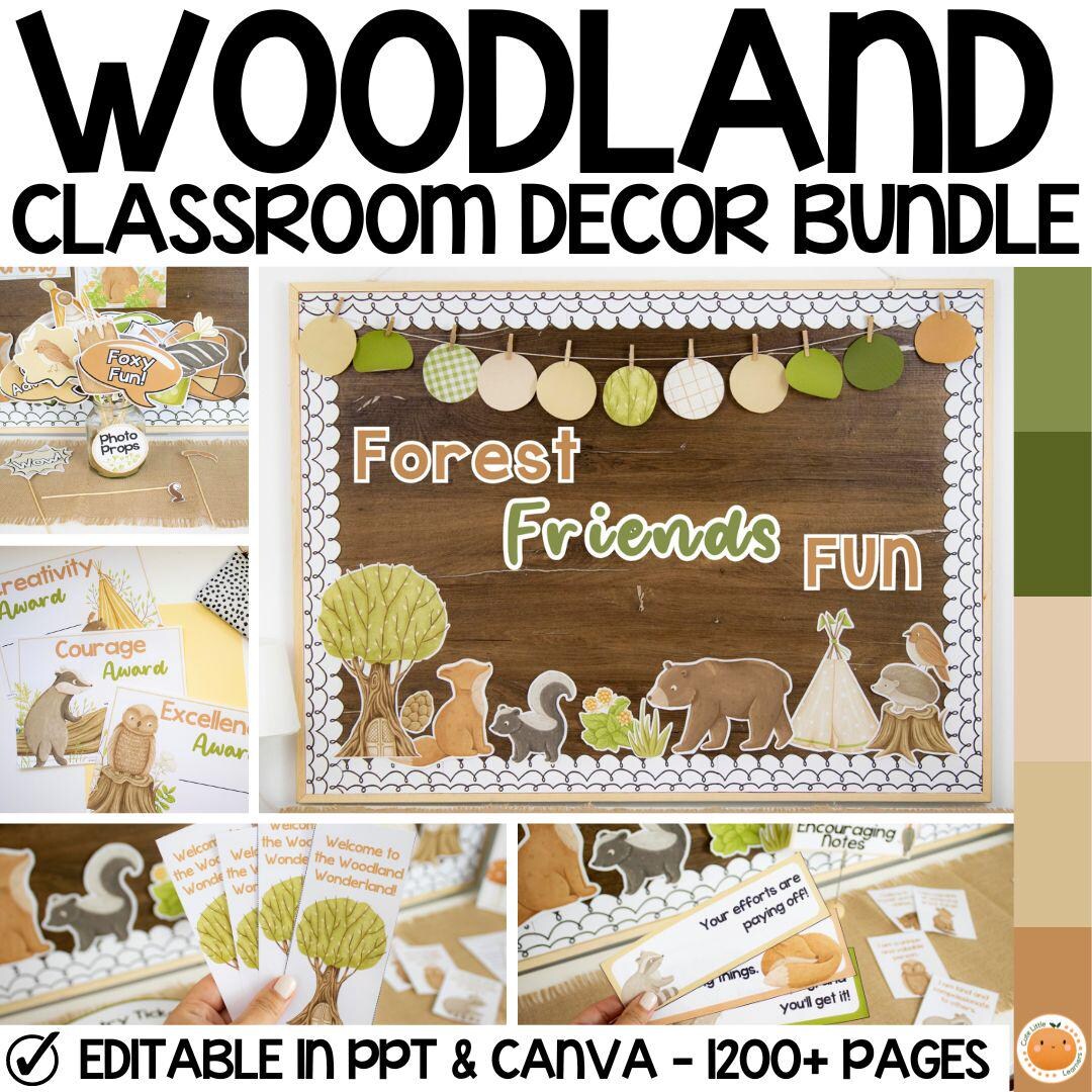 Woodland Friends Editable Classroom Decor Bundle, Bulletin Boards, Back ...