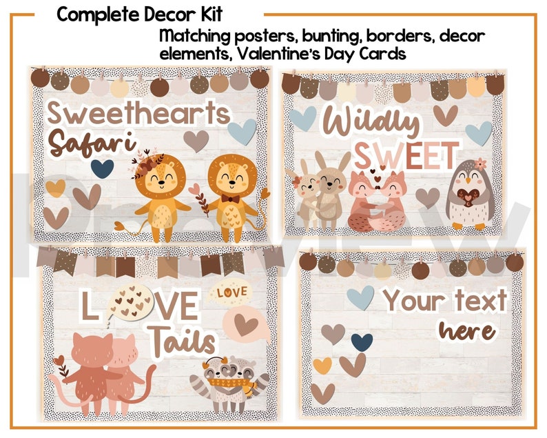 Neutral Valentine's Day Classroom Decor Kit Wild Animals / Safari ...