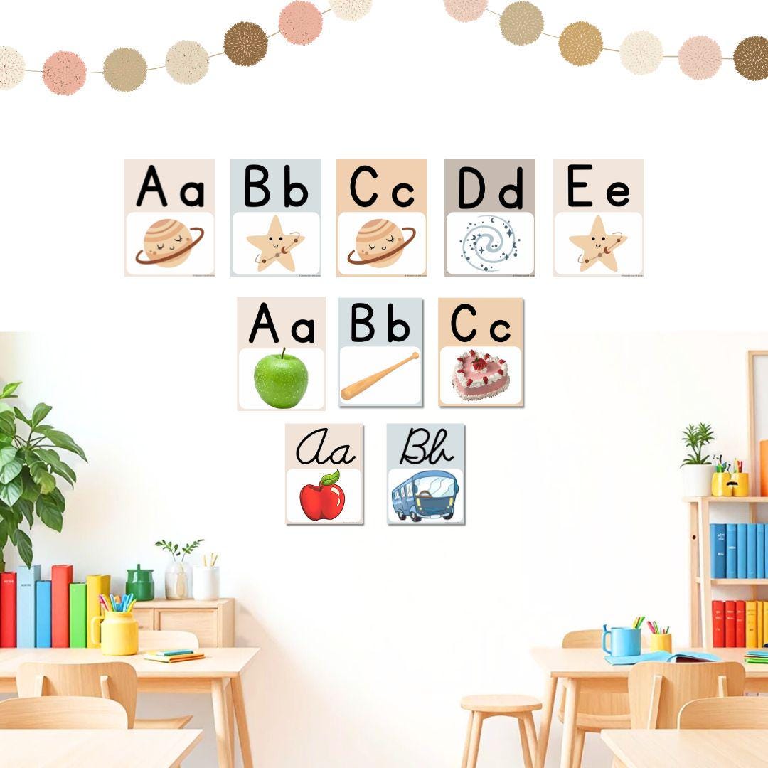 Alphabet Posters - Boho Space Themed - Primary, Cursive & Decorative ...