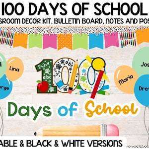 100 Days of School Class Decor, Editable Balloon Craft, Bulletin Board ...