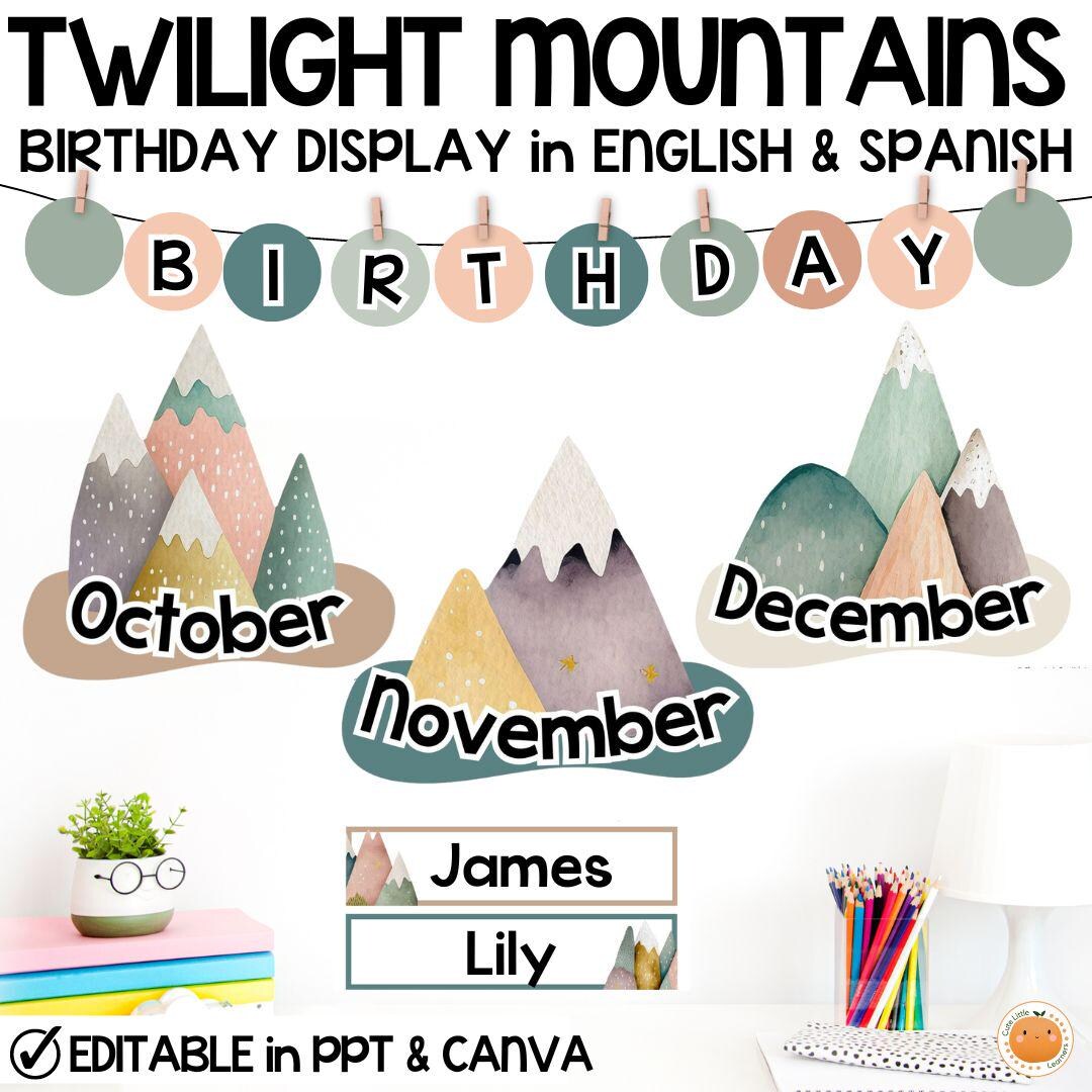 Birthday Display Twilight Mountain Themed, Editable Birthday Bulletin ...