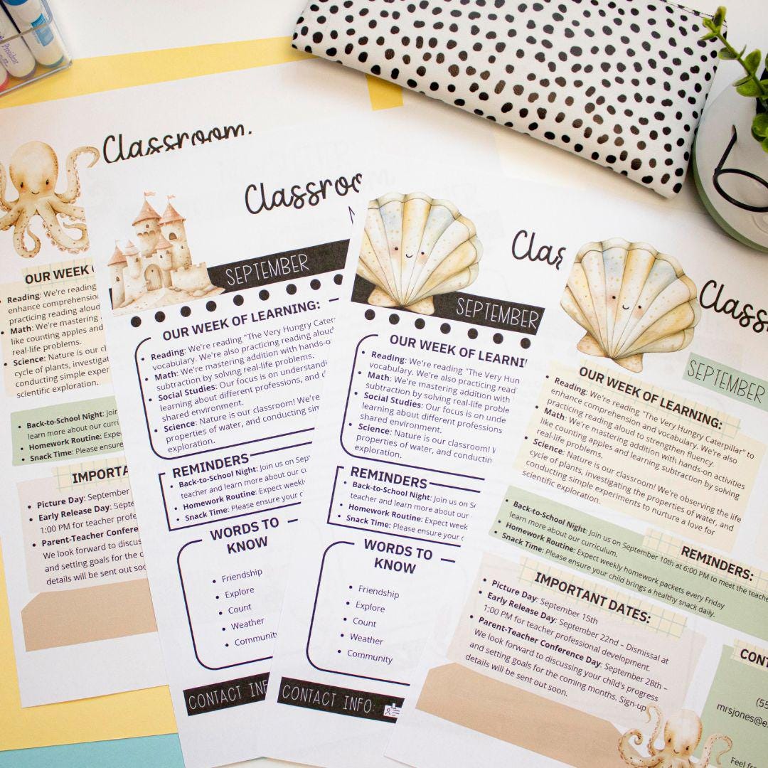 Editable Classroom Newsletter Templates, Marine Life Themed, Weekly ...