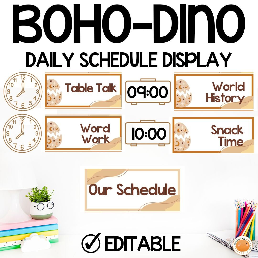 Classroom Schedule Display Set Boho-dinosaurs, Printable Classroom ...