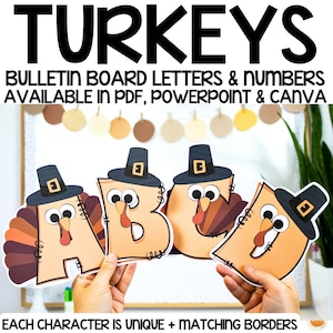 Turkey Letters and Numbers for Thanksgiving Bulletin Board / Classroom ...