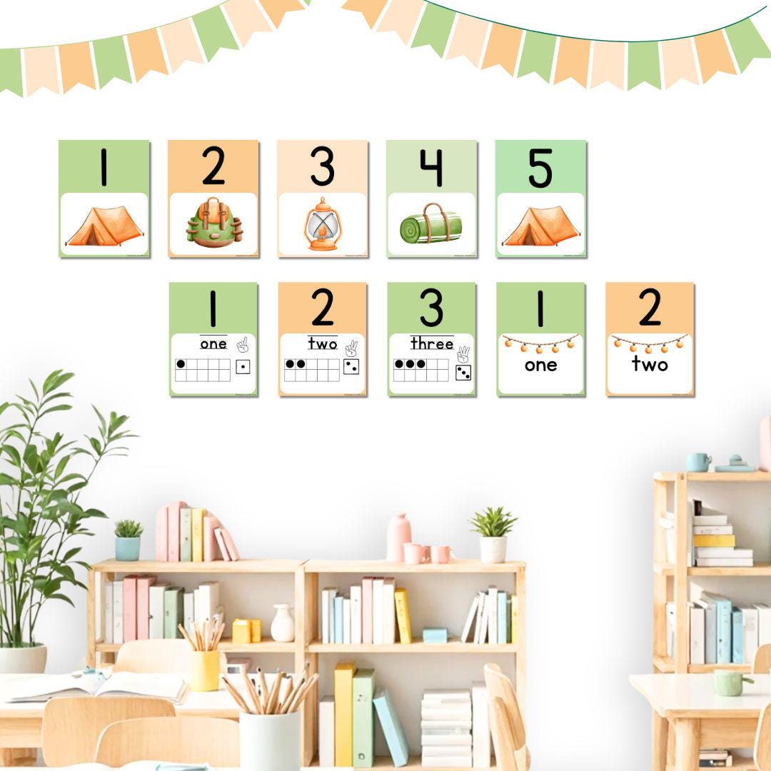 Camping Number Posters – Ten Frames Display for Bulletin Boards and ...