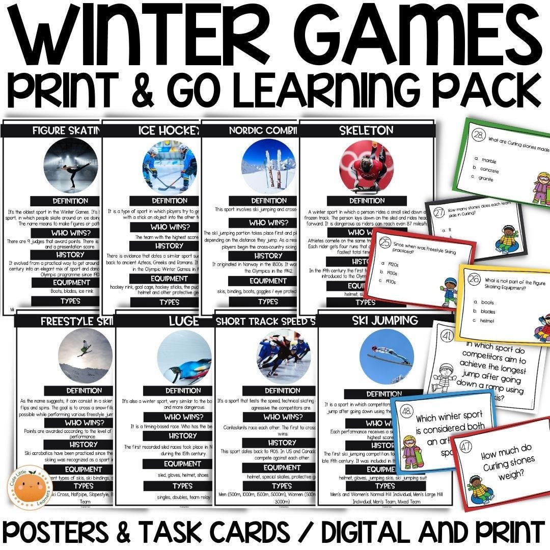 Winter Games Printable Activities and Posters Digital & Print Learning ...